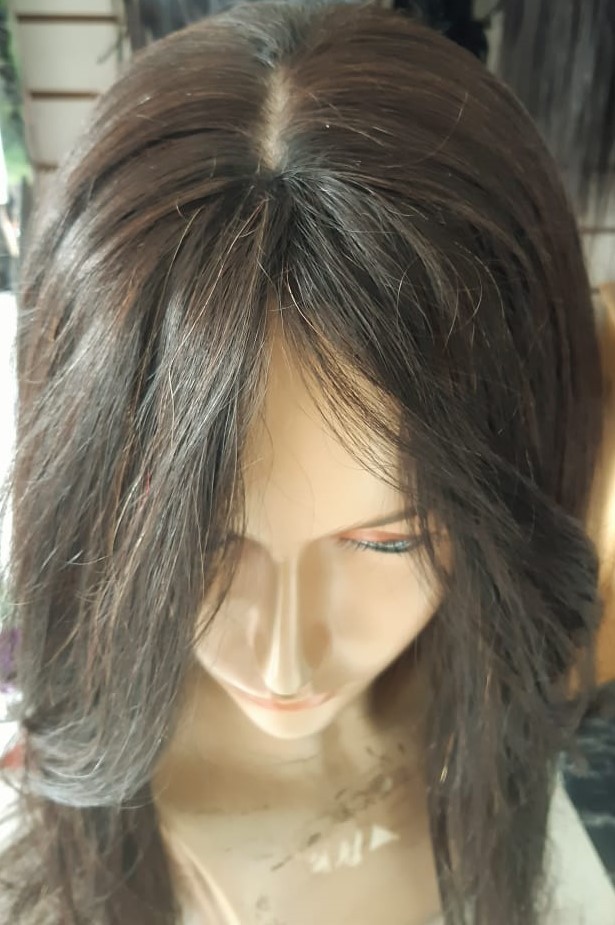 Peruca cabelo humano 50\55 cm ondulada com franjão com imitação de ...